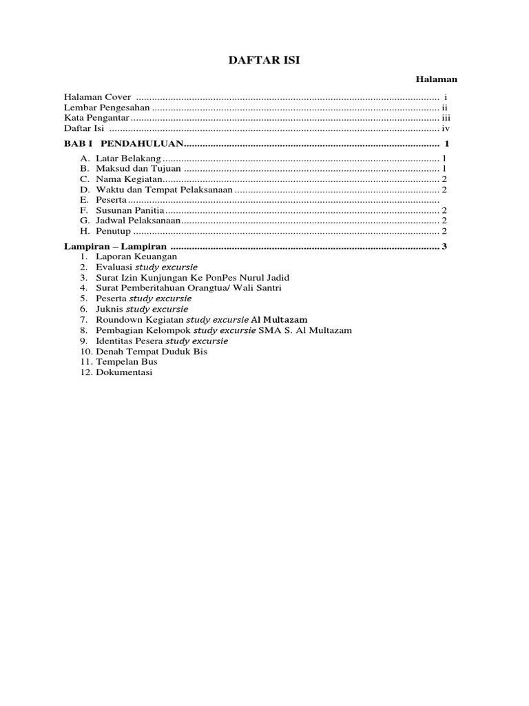 00 Daftar Isi LPJ | PDF