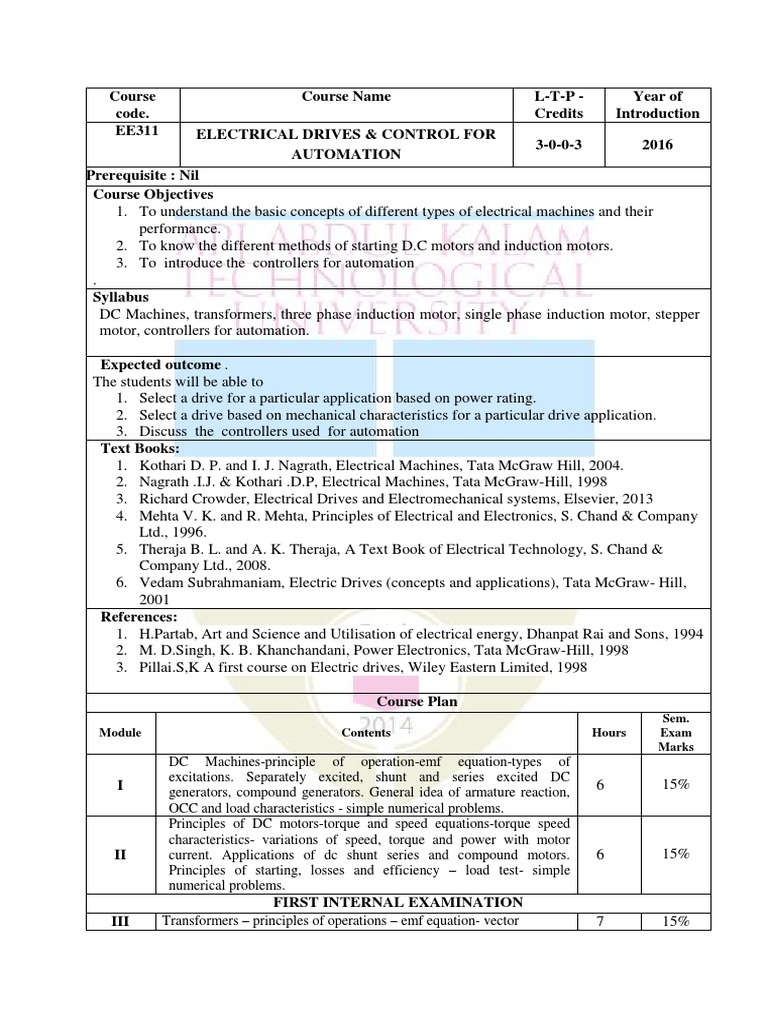 EE311 Electric Drives & Control For Automation | PDF | Components | Engines