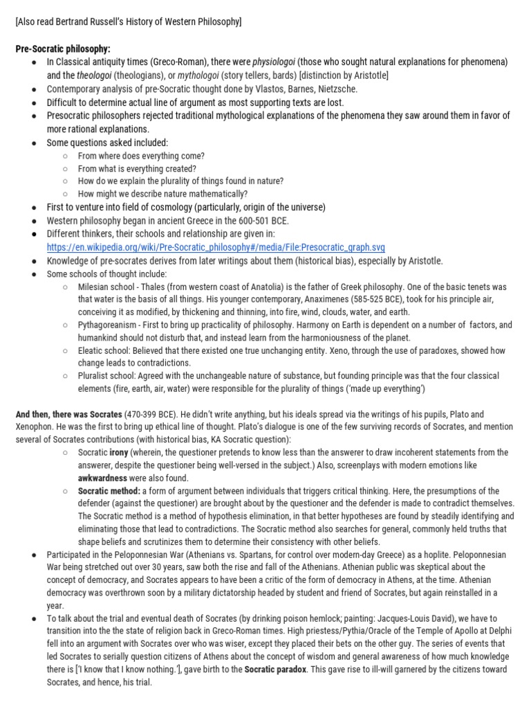 History of Western Philosophy Notes | PDF | Socrates | Metaphysics