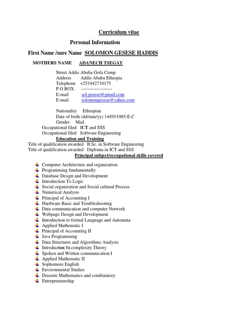 Curriculum Vitae Solomon Gesese Haddis | PDF | Operating System ...