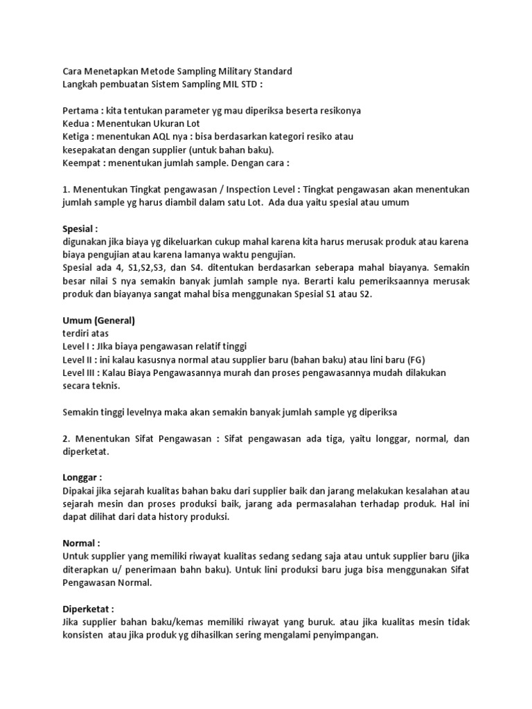 Cara Menetapkan Metode Sampling Military Standard | PDF