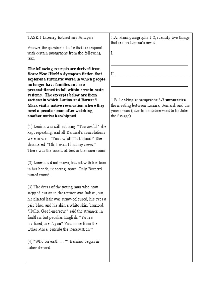 MYP English E-Assessment: Brave New World Analysis | PDF | Dialogue | Human