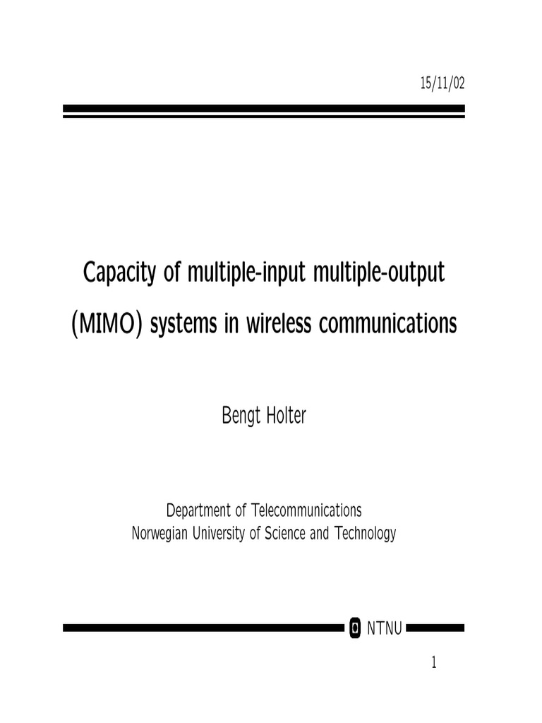 Capacity of Multiple-Input Multiple-Output (MIMO) Systems in Wireless ...