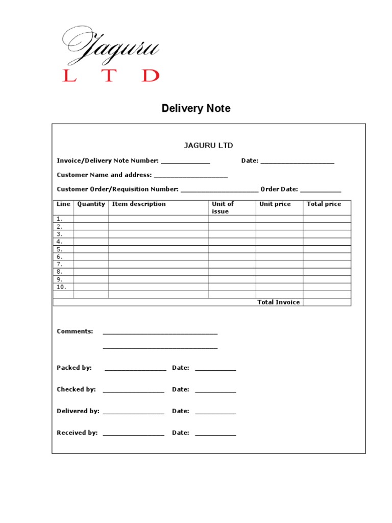 Supplier Delivery Note - Form | PDF