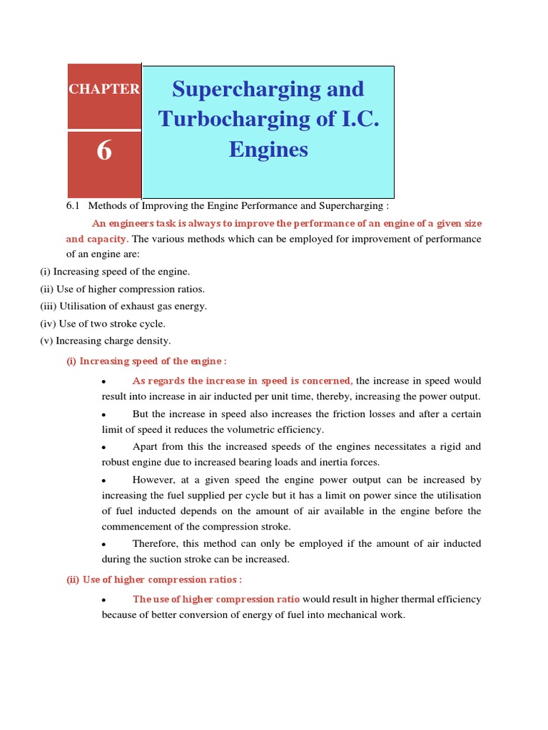 Supercharging and Turbocharging in I.C. Engines | PDF | Turbocharger ...