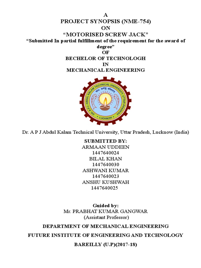 Engineering Project Synopsis | PDF | Academia