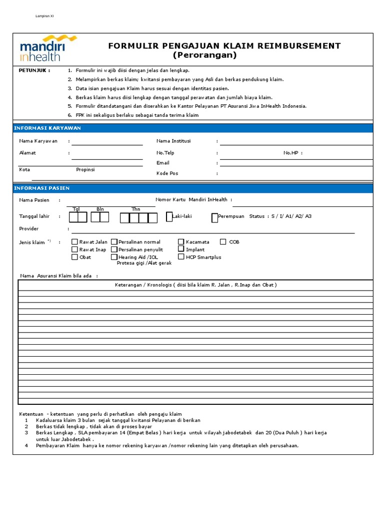 Form Pengajuan Klaim Individu Hal 1 | PDF