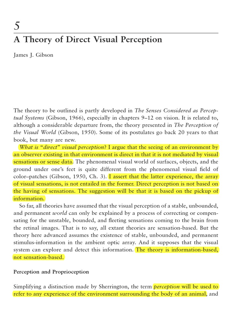 James J. Gibson - A Theory of Direct Perception | Visual Perception ...