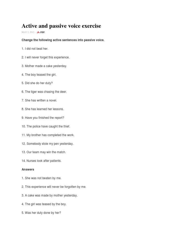 Active and Passive Voice Exercise | PDF