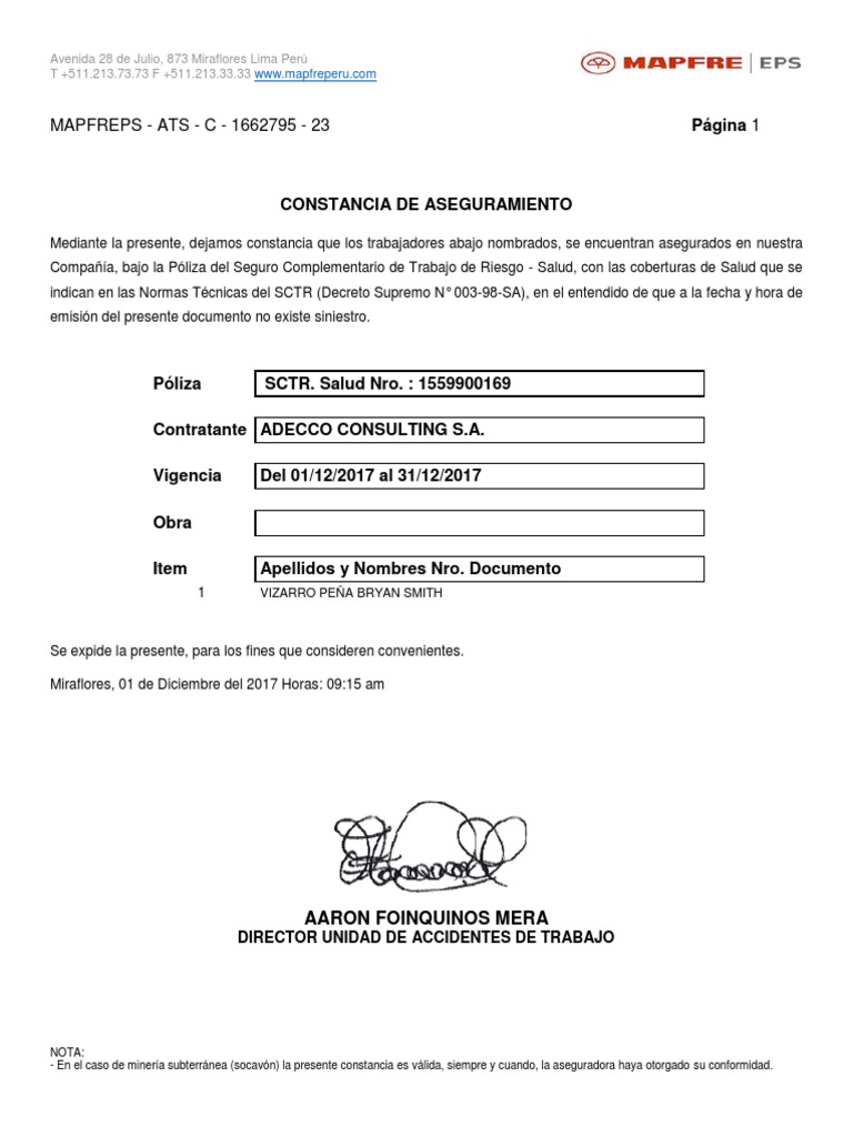 Formato SCTR | PDF | Póliza de seguros | Seguro