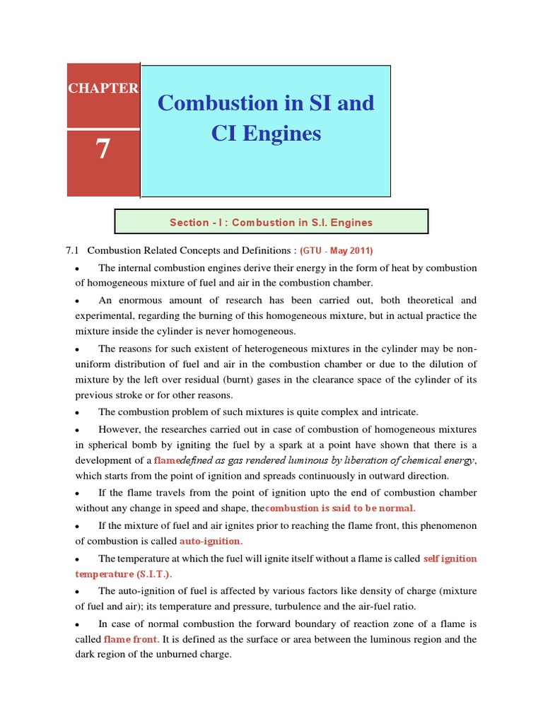 CHAPTER 7 Combustion in SI and CI Engines | PDF | Internal Combustion ...