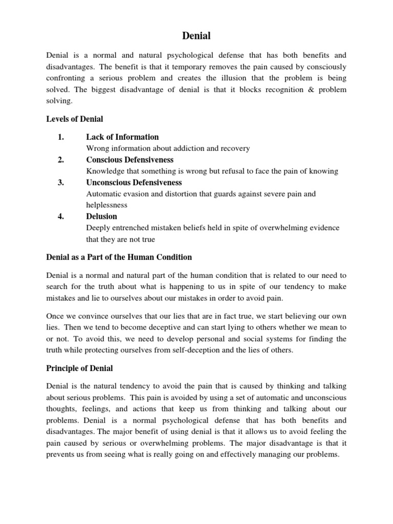 Denial: Levels of Denial 1. Lack of Information | PDF