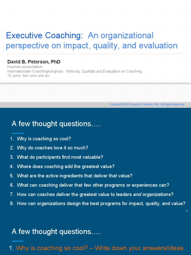 Executive Coaching:: An Organizational Perspective On Impact, Quality ...
