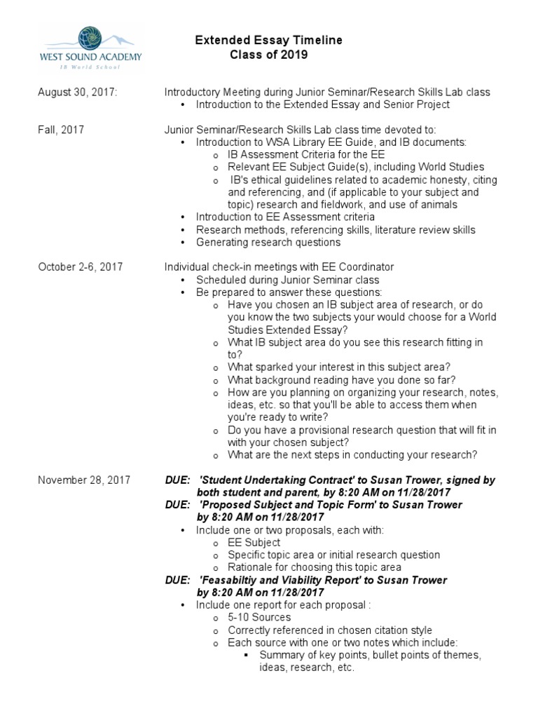 Extended Essay Timeline Class of 2019 | PDF | Essays | Question