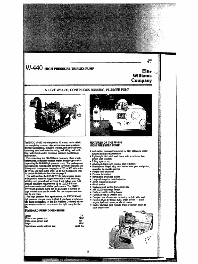 Ellis Williams W440 Triplex Pump Performance Curve | PDF
