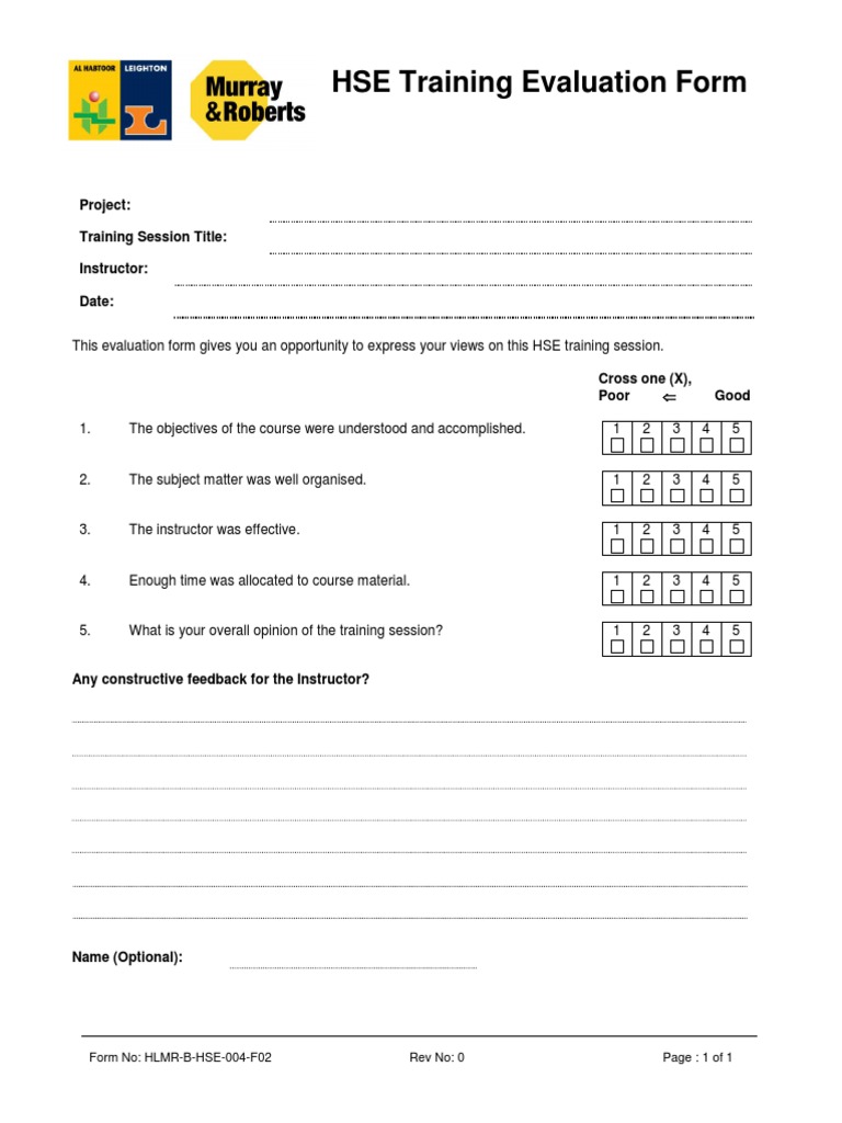HSE Training Evaluation Form | PDF | Career & Growth