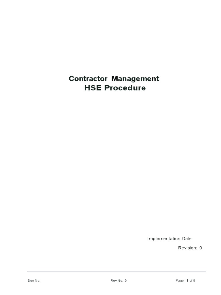 Contractor HSE Management Procedure | Occupational Safety And Health ...