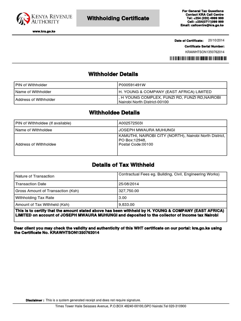 WHT Certificate | PDF | Public Key Certificate | Post Office Box