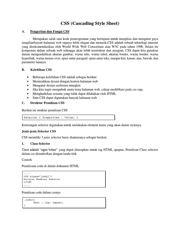 CSS (Cascading Style Sheet) : A. Pengertian Dan Fungsi CSS | PDF