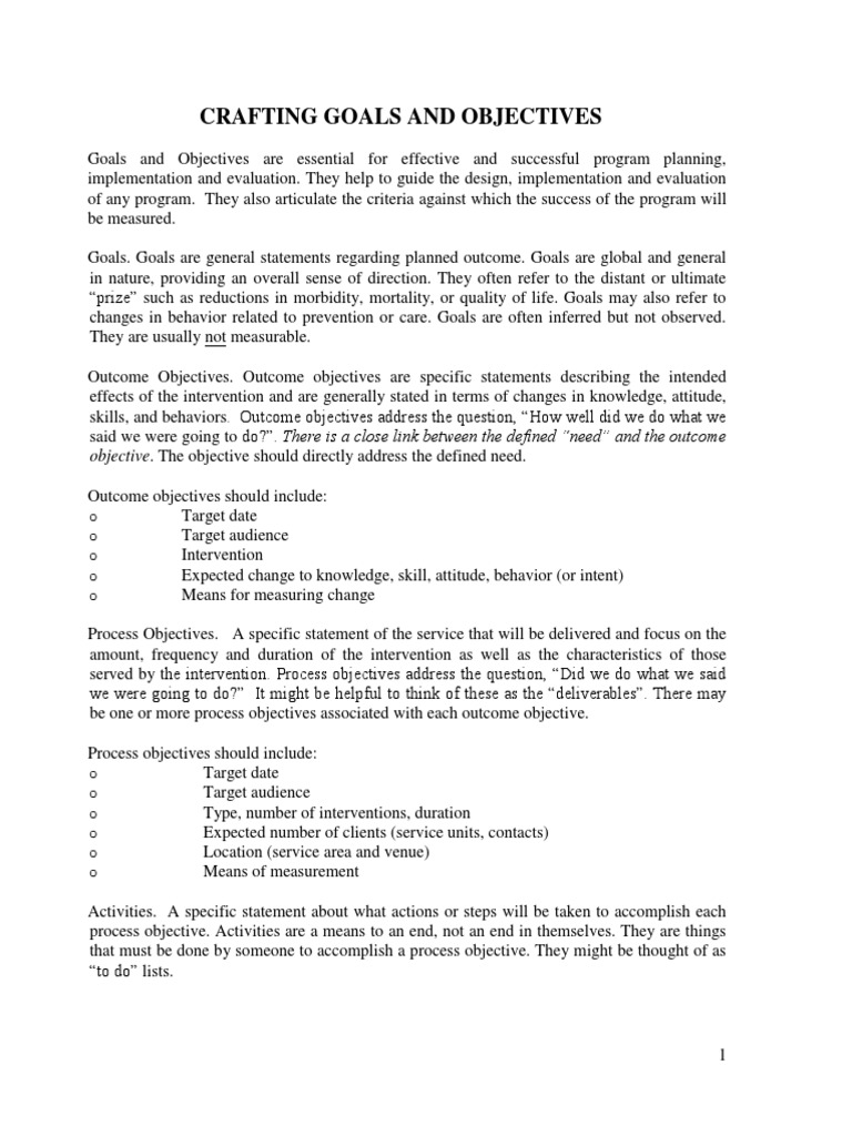 SMART Process and Outcome Objectives | PDF | Goal | Attitude (Psychology)