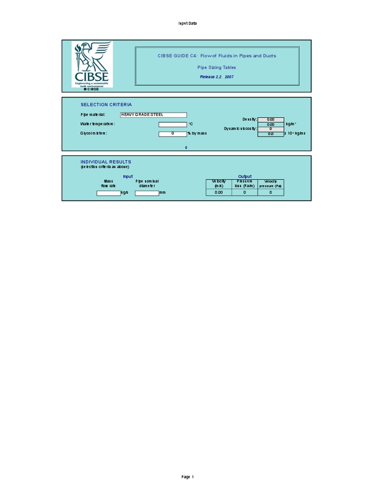 CIBSE Pipe Sizing V2.2