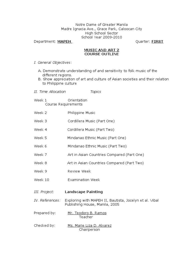 Music and Arts Course Outline 2009-2010 | PDF | Art | Classics