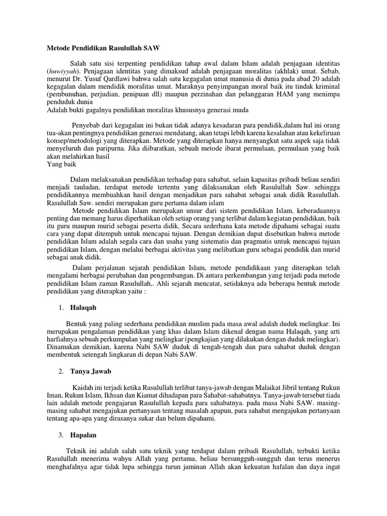 Metode Pendidikan Rasulullah SAW | PDF | Karier & Perkembangan