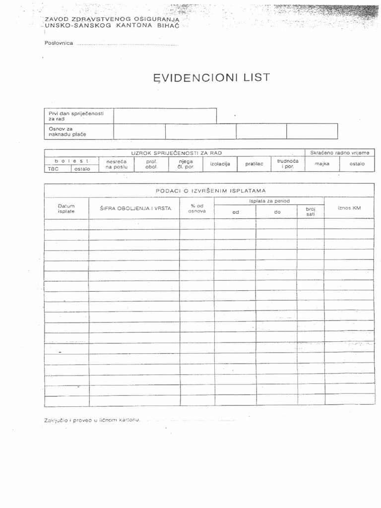 Obrasci Za Refundaciju Bolovanja | PDF