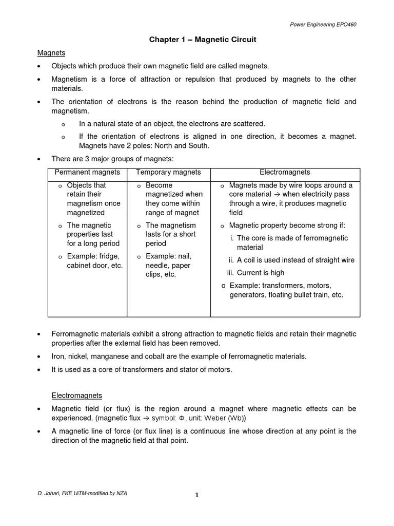 Lecture 1 - Magnetic Circuit PDF | PDF | Magnetic Field | Electromagnetic Induction