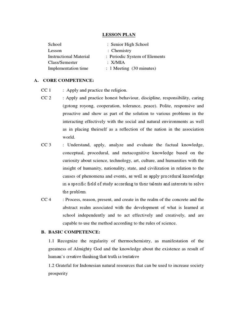 LESSON PLAN Periodic Table | PDF | Ion | Periodic Table