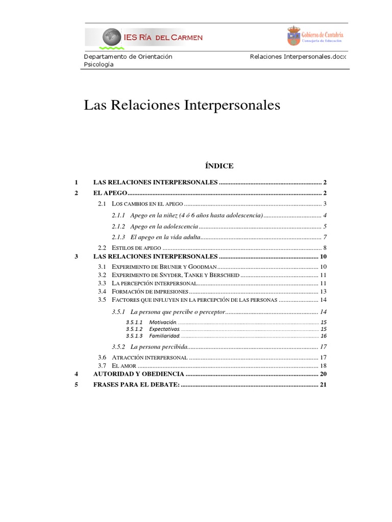 Relaciones Interpersonales | PDF | Teoría de apego | Percepción