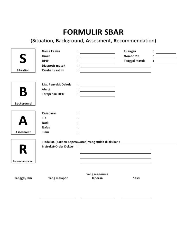 Formulir Sbar | PDF