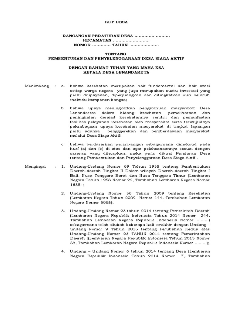 Contoh Perdes Desa Siaga | PDF