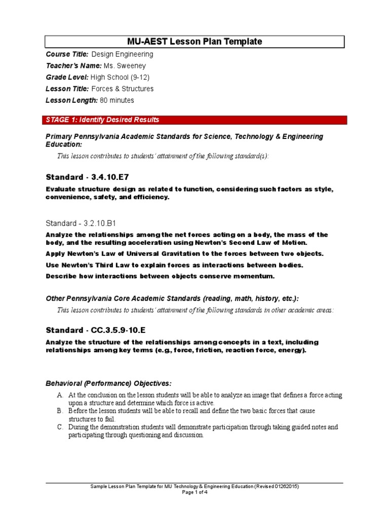 Forces and Structures Lesson Plan | PDF | Lesson Plan | Force