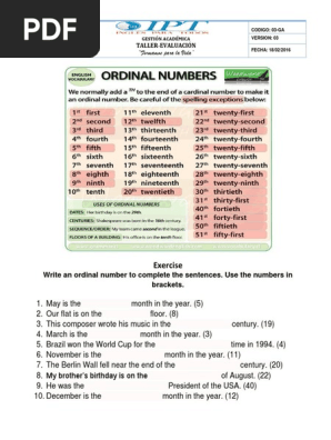 Ordinal Numbers 1 31 Worksheet