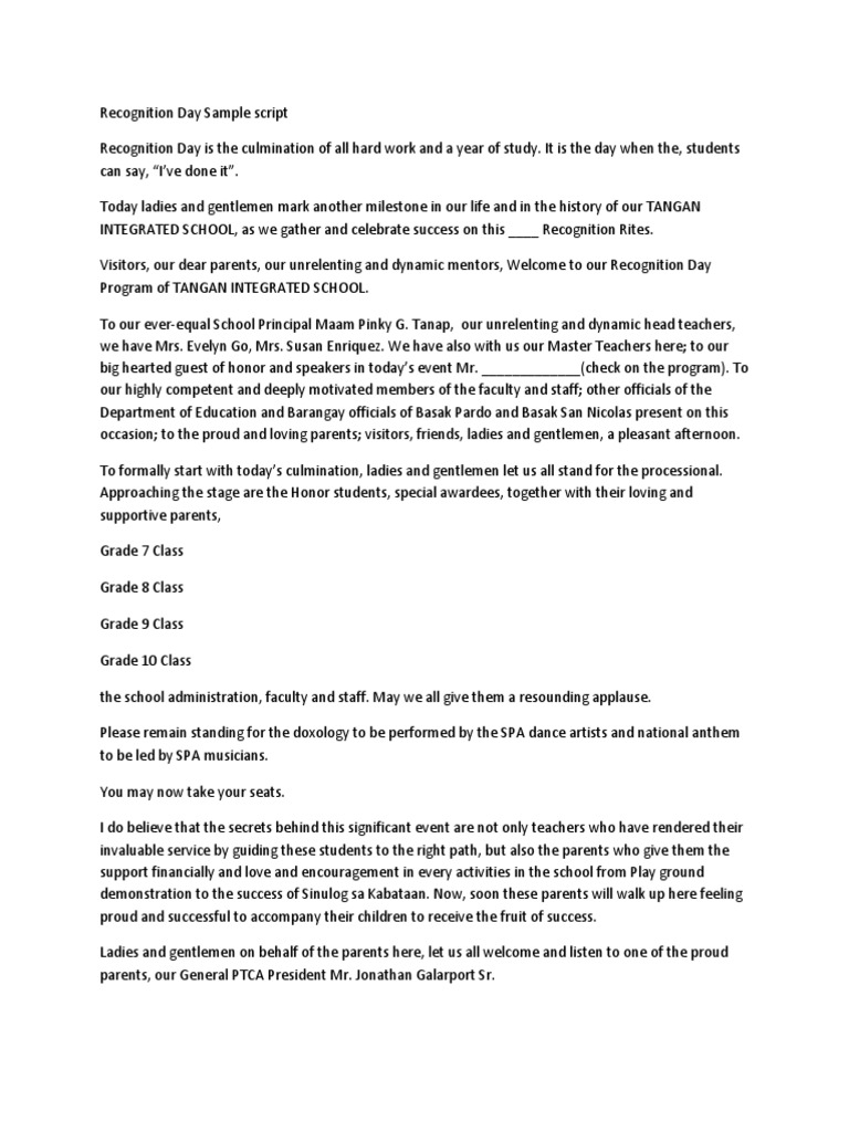 Recognition Day Sample Script | PDF