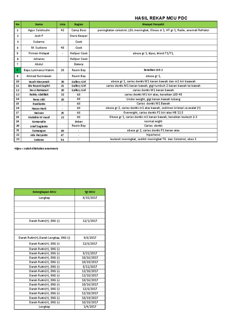 ZZ - Rekap Mcu Pertamina Pde-001 Update | PDF