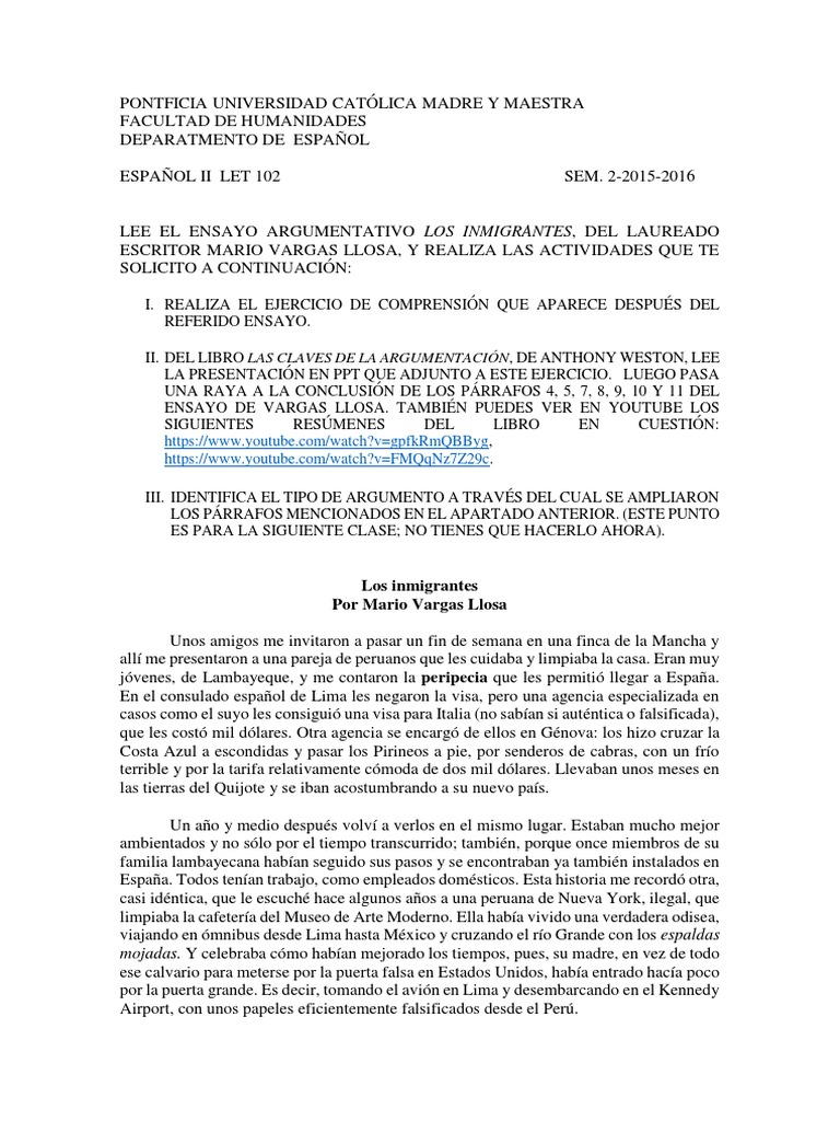 Ejercicio de Comprensión VII Los Inmigrantes | PDF | Inmigración ...