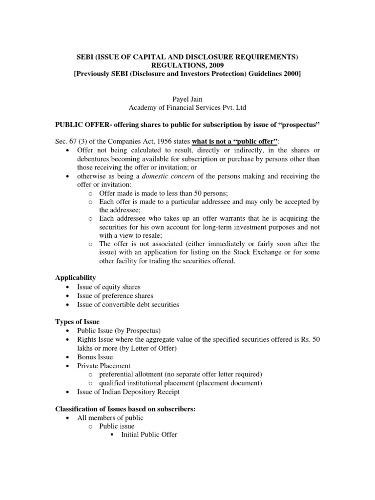 SEBI Guidelines for Public Share Issues | PDF | Securities (Finance ...