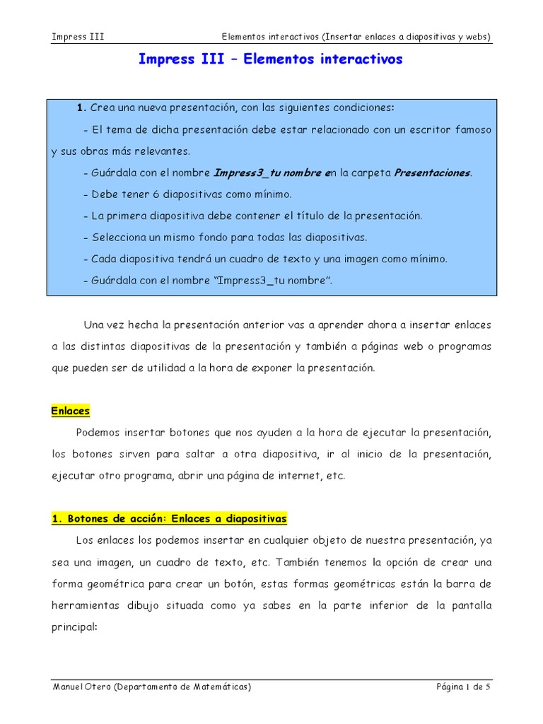 OpenOffice Impress III - Elementos Interactivos | PDF | Página web | Hipervínculo