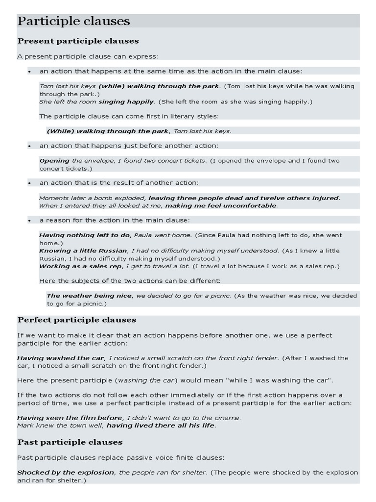 Participle Clauses | PDF | Languages | Language Arts & Discipline
