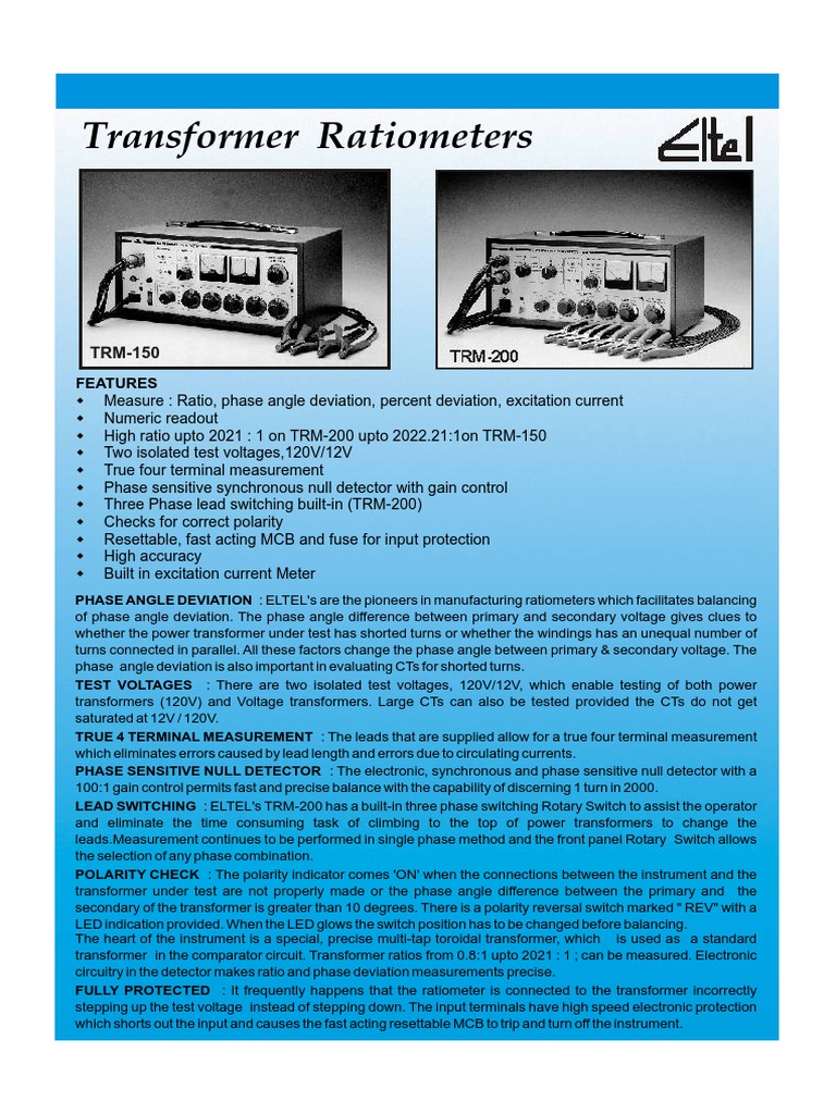 Transformer Ratiometers: TRM-150 TRM-200 | PDF | Transformer | Detector (Radio)