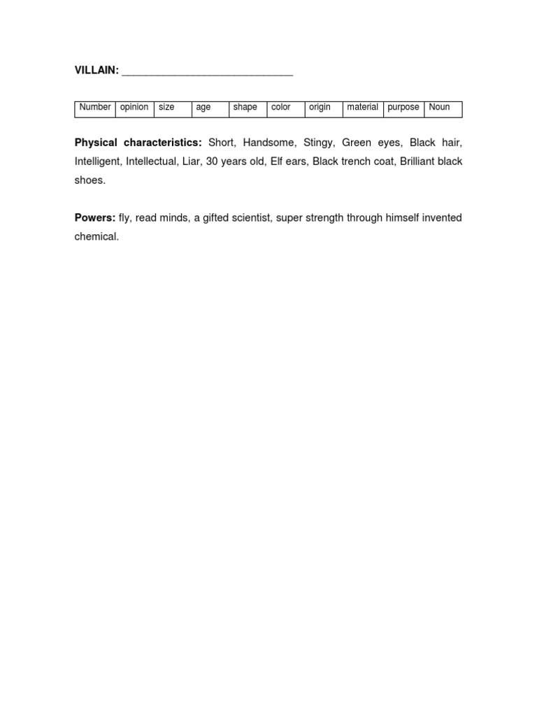 Villain English Project | PDF