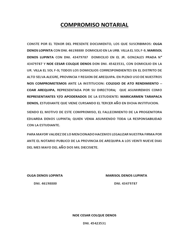 Compromiso Notarial - Familia | PDF