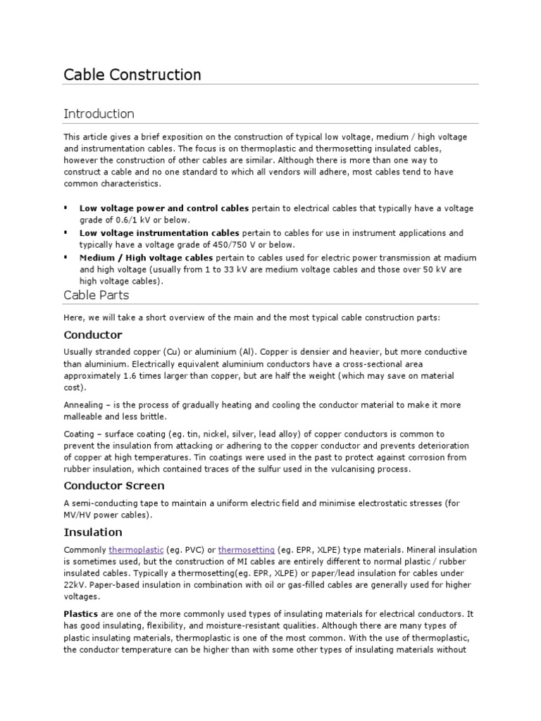 Cable Construction | PDF | Coaxial Cable | Insulator (Electricity)