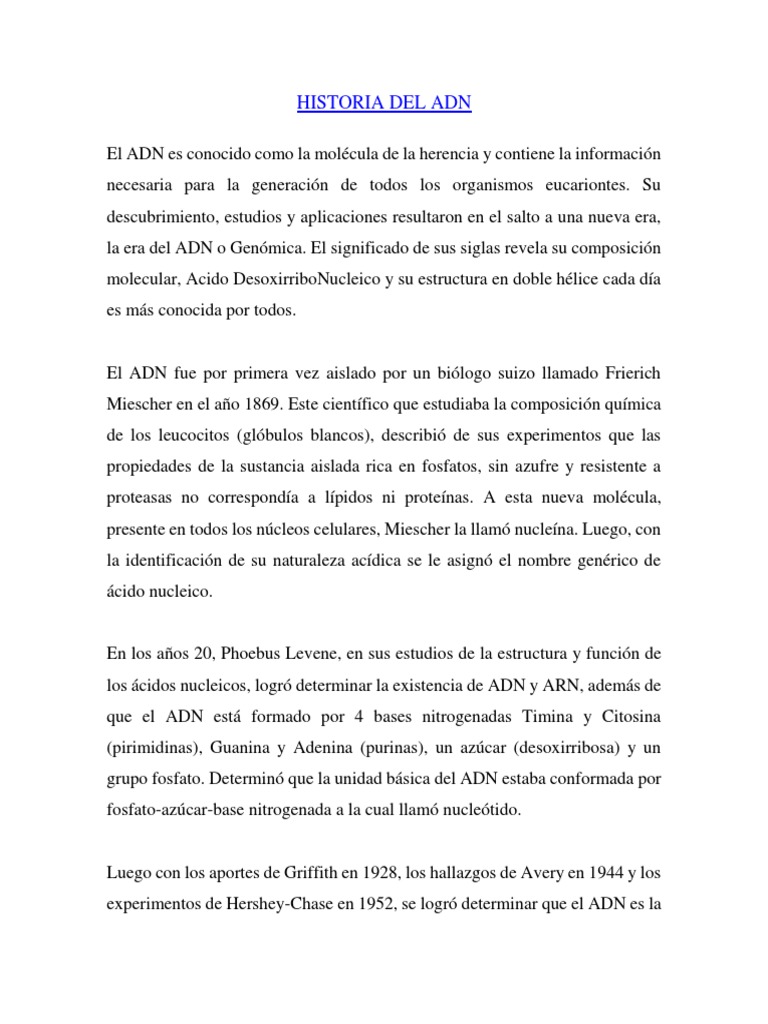Historia Del Adn | PDF | Ácidos nucleicos | Adn