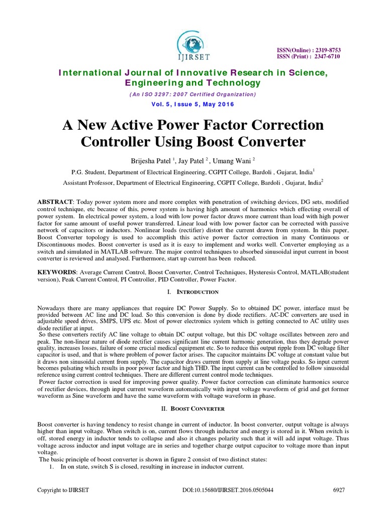 A New Active Power Factor Correction Controller Using Boost Converter ...