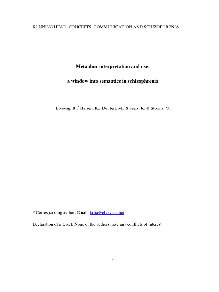Metaphor Interpretation and Use A Window Into Semantics in Schizophrenia | PDF | Antipsychotic ...