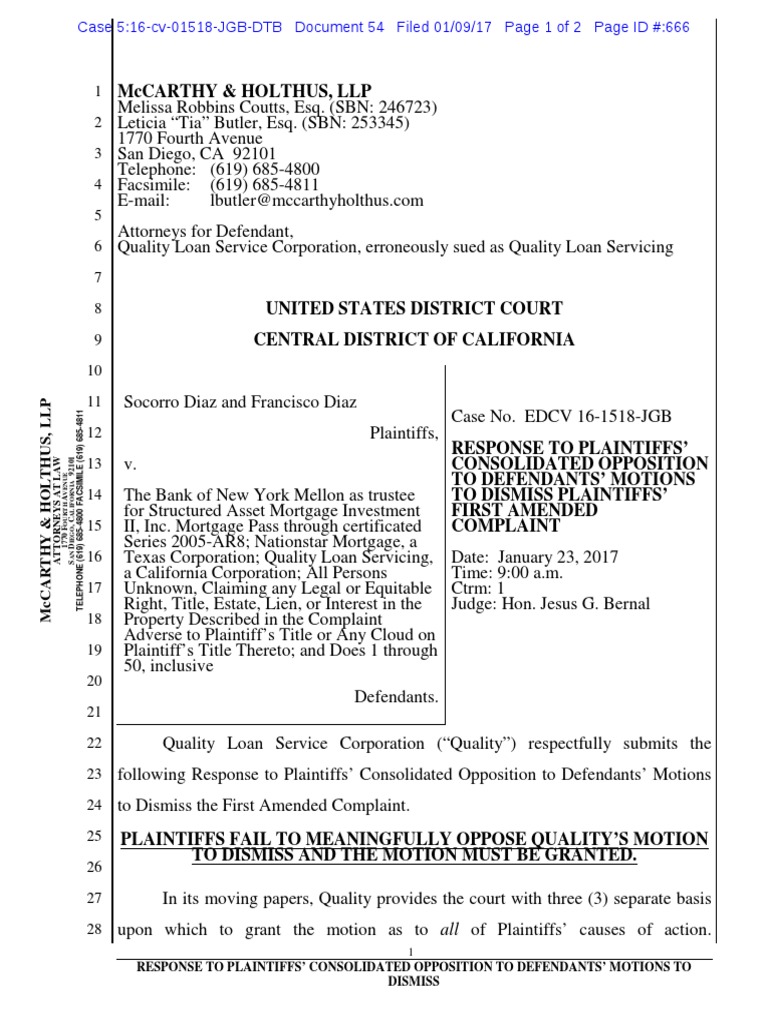Response To Plaintiffs' Consolidated Opposition To Defendants' Motions To Dismiss | PDF ...