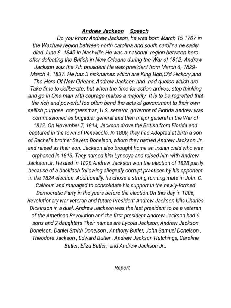 Andrew Jackson Speech | PDF | Andrew Jackson | The United States